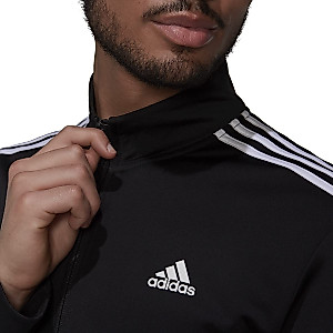 adidas Men's Essentials Warm-Up 3-Stripes Track Top, Black/White, Large