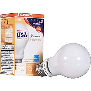 LEDVANCE 40228, Soft White Sylvania 40 Watt Equivalent, A19 LED Light Bulbs, Dimmable, Energy Star Rated, Color 2700K, Made in The USA with US and Global Parts, 1 Pack