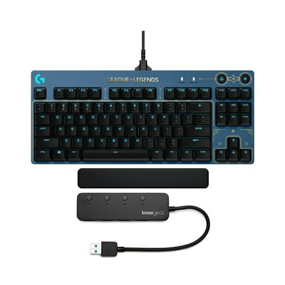 Logitech G PRO Mechanical GX Brown Tactile Switch Gaming Keyboard (League of Legends Edition) Bundle with Palm Rest and 4-Port USB 3.0 Hub (3 Items)