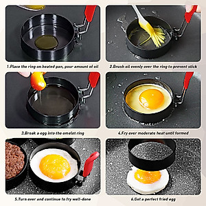 ESCULTORA 6PCS Pancake Ring, Cooking Rings, Nonstick Black Coated Metal Egg Ring with Anti-scald Handle for Griddle, DIY Sandwich Eggs, English Muffin, Pancakes, Burger, Breakfast