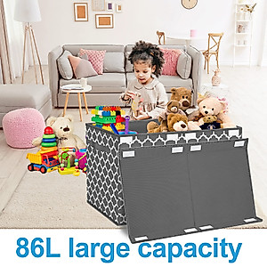 homyfort Toy Chest Box for Boys, Girls, Kids, Large Collapsible Storage Bins Container with Flip-Top Lid & Divider for Nursery, Playroom, Closet, Stuffed Animal, Sturdy Home Organization, Grey