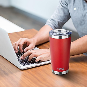 RIICEO 20oz Tumbler with Straw and Brush,Stainless Steel Vacuum Insulated tumbler, Double Wall Insulated Coffee Tumbler for Outdoor, Home, Travel,Office (Bright red, 1pcs)