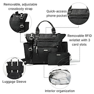 Baggallini 3-In-1 Convertible Backpack with RFID Phone Wristlet Black Zebra