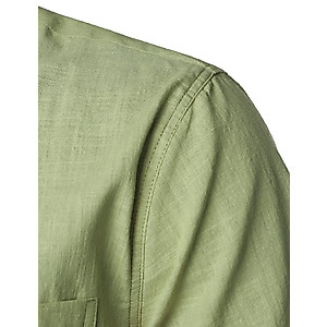 ZEROYAA Men's Fitted Cotton Linen Casual Short Sleeve Button Up Shirts Lightweight Beach Tops with Pocket ZLSC34-Bean Green Medium