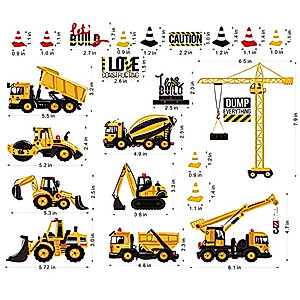 C CATWALLART Construction Cars Wall Decals,Tractor Car Excavator Wall Stickers,Vinyl Peel Stick Decor, Gifts for Kids,Bedroom Boys Room Playroom Wall Decor