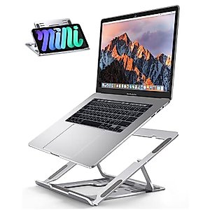 Laptop Stand Riser for Desk, Adjustable Ergonomic Macbook Pro/Air Stand, Portable Foldable Computer Stand for Laptop, Aluminum Dual-Use Laptop Holder for All 10-15.6" Notebooks and All Tablets