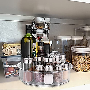 Puricon 2 Pack Lazy Susan Organizer 12 inch and 9" with Dividers, Clear Turntable Rotating Storage Container Bin for Kitchen Pantry Cabinet Fridge Undersink, Spice Rack Snack Skincare Organizer