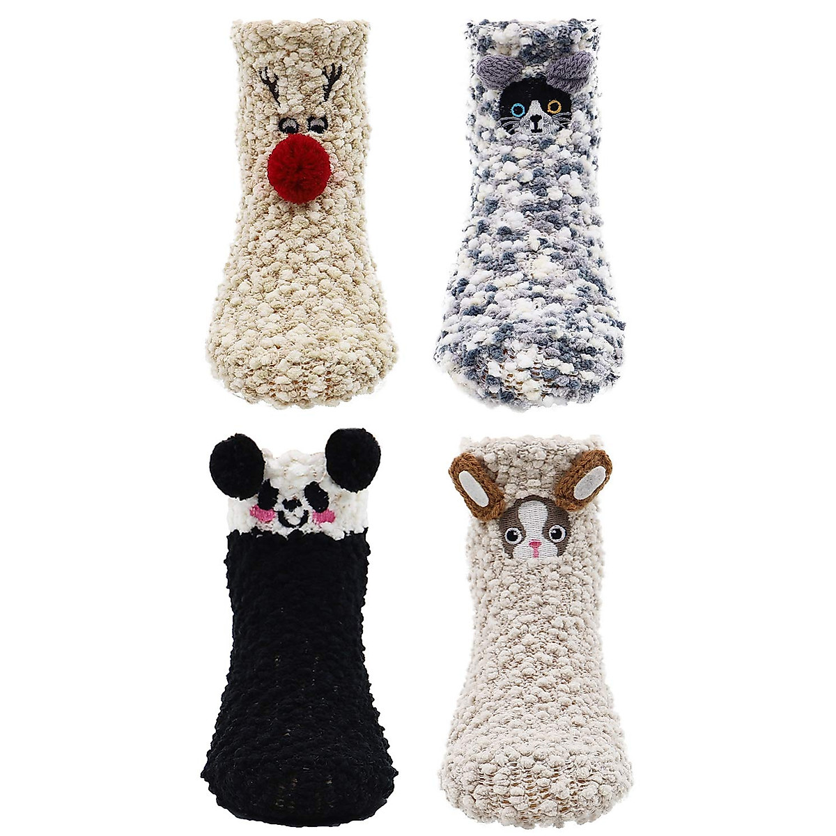 Lovful 4 Pairs Animal Super Warm Baby Fuzzy Soft Thick Socks,Large