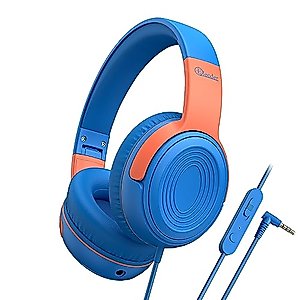 Kids Headphones, ELECDER S8 Wired Headphones for Kids with Microphone for Boys Girls, Adjustable 85dB/94dB Volume Limited, 3.5 mm Jack for School/Kindle/Smartphones/Tablet/Airplane Travel(Blue/Orange)