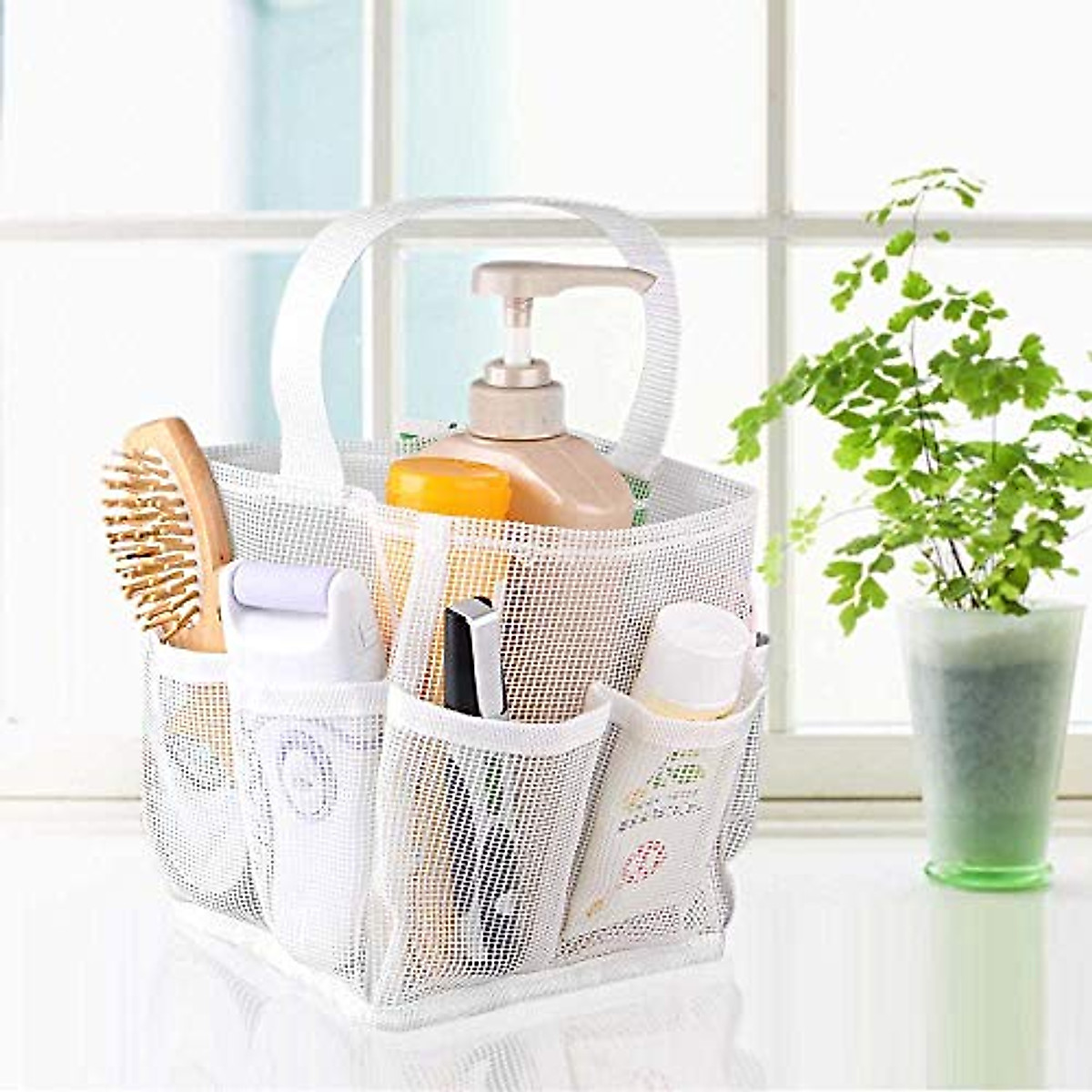 Quick Drying 8 Pockets Hanging Mesh Shower Caddy Organizer Toiletry Tote，Hanging Portable Toiletry Bag for Men and Women, Large Storage Portable Shower Bag for College Dorms Essentials， 2 Assorted Size (White)
