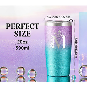 Personalized Tumblers with Lids and Straws for Women, Monogrammed Travel Mugs with Initials, Unique Gifts for Her on Birthdays Xmas, Purple, S