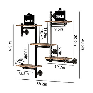 MAIKAILUN 5 Tiers Industrial Floating Pipe Wall Mounted Shelves and 2 Tiers Bundle