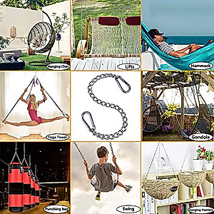 SFEEXUN Hanging Chair Chain with Carabiners, Heavy Duty 660LBS Capacity Stainless Steel Hanging Kits for Punching Bags Hammocks (Silver, 24)
