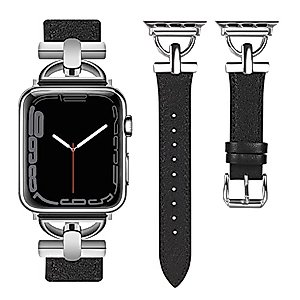 Wearlizer Leather Band Compatible with Apple Watch Band Women 38mm 40mm 41mm 42mm 44mm 45mm 49mm(Ultra), Dressy Fancy Leather Strap with D-Shape Metal Buckle for iWatch Bands Series 8 SE 7 6 5 4 3 2 1