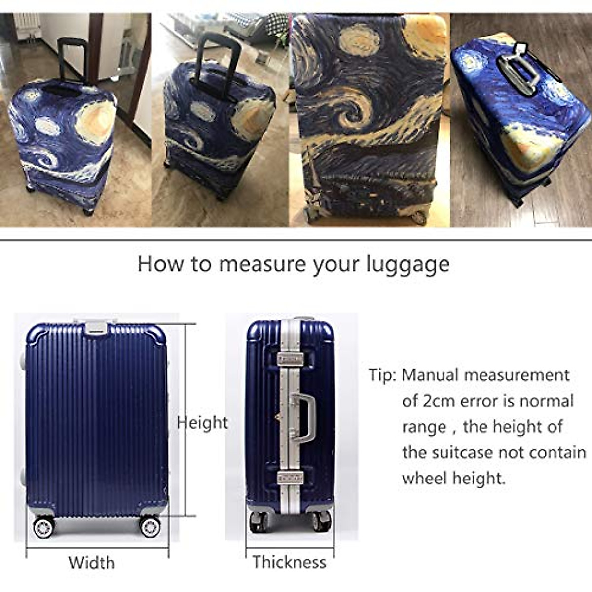 TRAVEL KIN Thickened Luggage Cover ，Washable Travel Gear Cover，18/24/28/32 Inch Suitcase Spandex Protective Cover (L(25"-28" luggage), Starry Night)