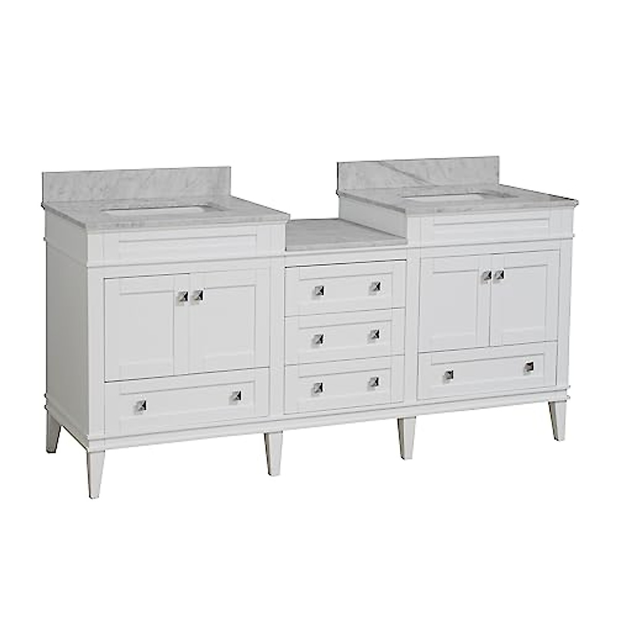 Kitchen Bath Collection Eleanor 72-inch Double Bathroom Vanity (White/Carrara): Includes White Cabinet with Authentic Italian Carrara Marble Countertop and White Ceramic Sinks