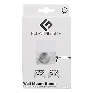 Xbox One S Wall Mount Solution by FLOATING GRIP - Mounting Kit for Hanging Game Consoles - Strong & Slim Ropes - Easy-to-Install System (Bundle: Fits XBOX One S + 2x Controllers, white)