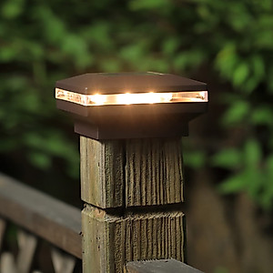 Dynaming 6 Pack Solar Post Lights, Outdoor Decorative Post Cap Light, Solar Powered Black Shell Caps, BrightnePatio, FWhite LED Lighting for Fence Deck Patio, Fit 4x4, 5x5 or 6x6 Vinyl/Wooden Posts