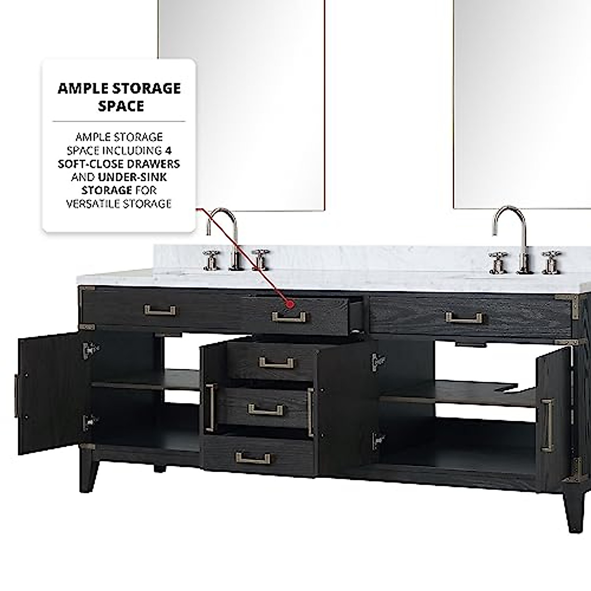 Bell+Modern Harbor 84 in W x 22 in D Black Oak Double Bath Vanity and Carrara Marble Top