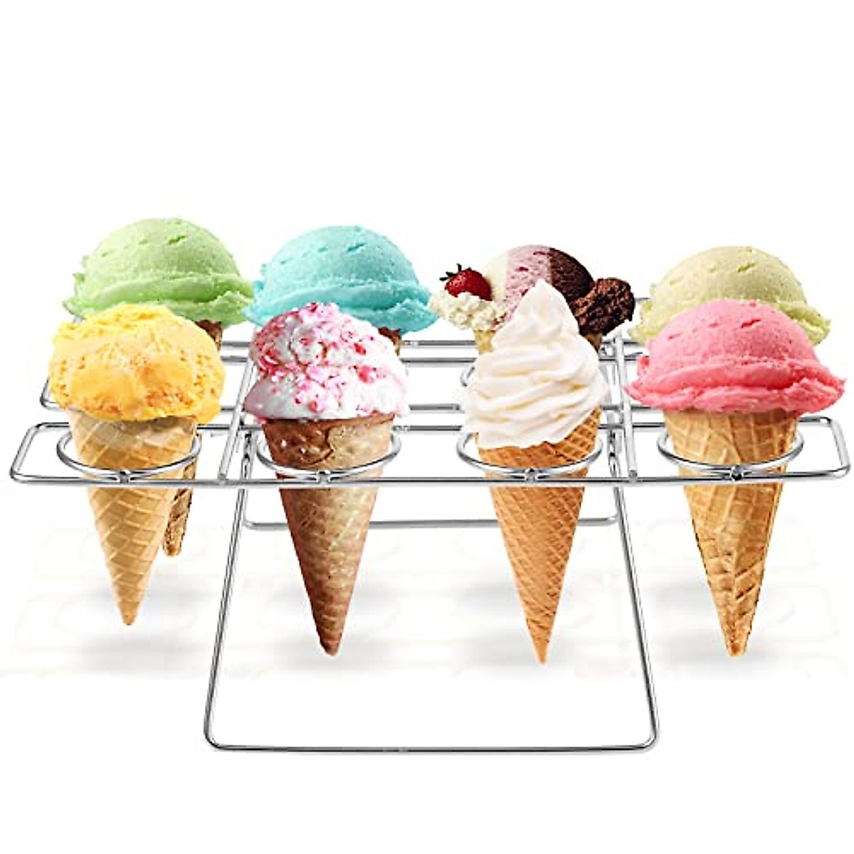 Sawysine Cupcake Cones Baking Rack 2 Pcs Stainless Steel Ice Cream Cone Cupcakes Holder 12 Cavity Stand Display Racks Stands for Home Kitchen Cooking, Silver