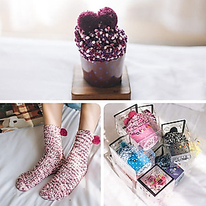 Yawcorp Stocking Stuffers for Women, Cozy Socks Fuzzy Socks for Women, Christmas Gifts Cupcake Socks Birthday Gifts for Mom Sister Wife, 3 Pairs (Red, Purple, Pink), One Size