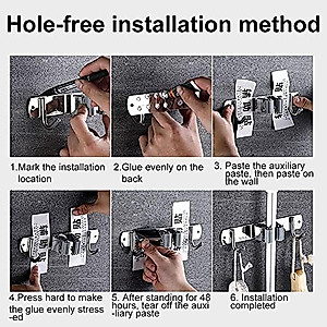 Zollyss Broom Mop Holder Wall Mount Stainless Steel Wall Mounted Storage Organizer Heavy Duty Tools Hanger with 5 Racks 4 Hooks for Kitchen Bathroom Closet Garage Office Garden-1Pc