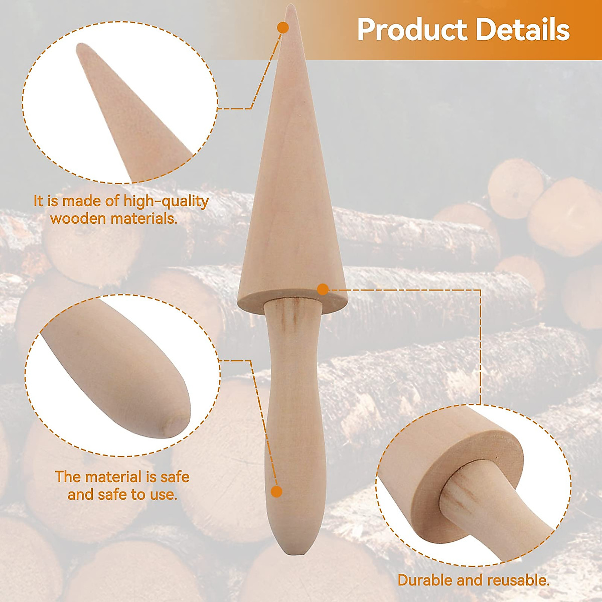 2PCS Pizzelle Roller, Ice Cream Cone Mold Cone Roller for DIY Pastry Dessert Cooking Kitchen Tool Decorating Baking Accessory Wooden