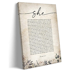 Proverbs 31 10-31 Bible Verse Canvas Wall Art Bible Verse Posters for Kitchen Giclee Artwork Rectangular Pictures Painting Prints Photo Canvas Decor for Office Wall Decorations for Bedroom (16x24inch(40x60cm),Framed)