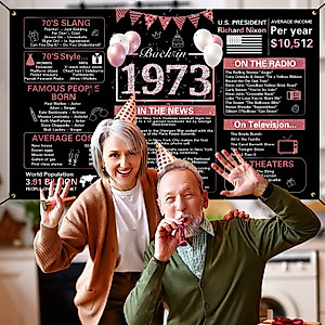 Crenics Rose Gold 50th Birthday Decorations for Women, Vintage Back in 1973 Birthday Backdrop Banner, Large 50 Years Old Birthday Anniversary Poster Photo Background Party Supplies, 5.9 x 3.6 Ft