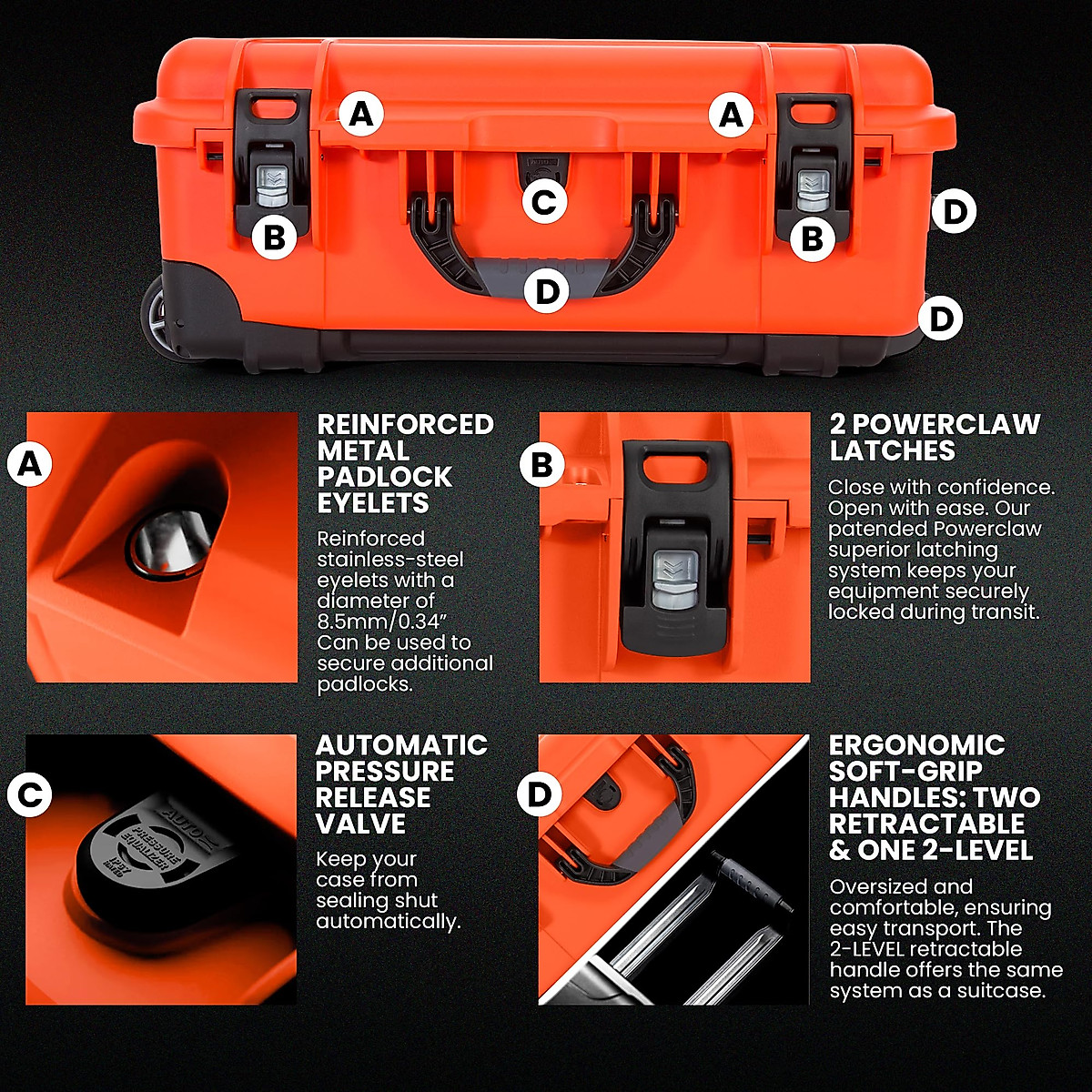Nanuk Wheeled Series 935 Lightweight NK-7 Resin Waterproof Hard Case with Lid Organizer and Padded Dividers, Orange