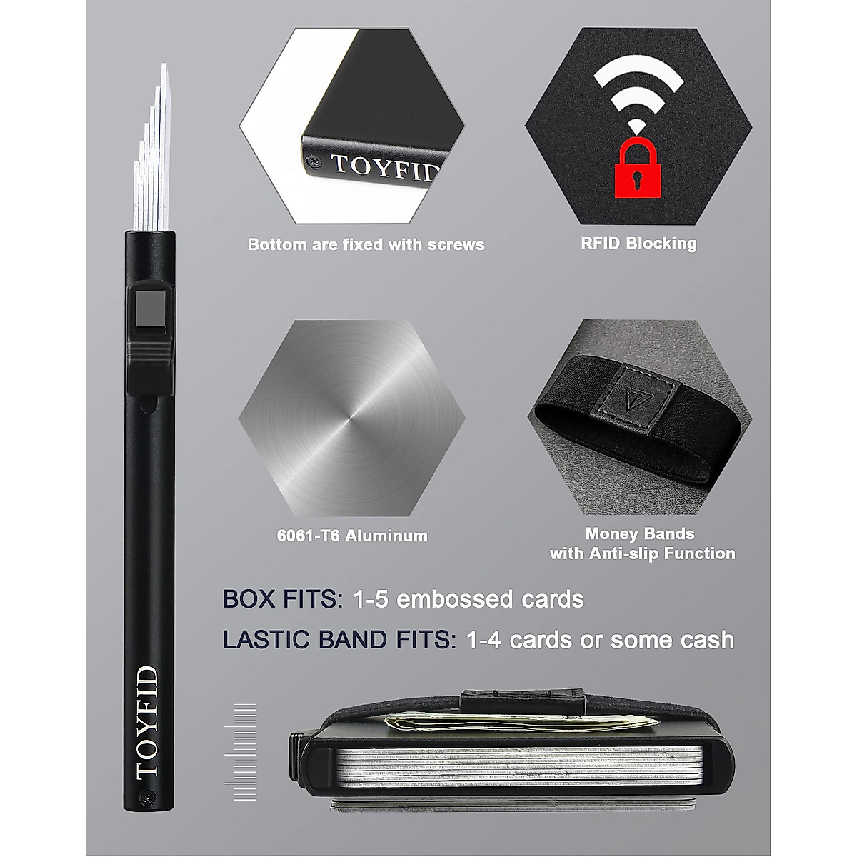 Minimalist Slim Card Holder Wallet for Men - Pop Up Credit Card Holder,Men's Slim Wallet,Metal Wallet for Mens,Credit Card Holder,Ultralight Cards Wallet,RFID Blocking Protection,Band for Cash, Black