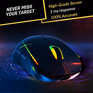 KLIM Ace - Rechargeable Wireless Gaming Mouse RGB + New Version + High-Precision Sensor & Breathtaking RGB Effect + 8 Customizable Buttons + Ambidextrous + Wired and Wireless Mouse for PC Mac PS4 PS5
