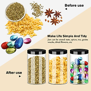 SLifeJars Clear Plastic Jars 32oz 12Pack Big Round PET Plastic Containers with Black Screw On Lids Reusable Empty Storage Jars with Lid Clear Containers for Household and Kitchen Organizing