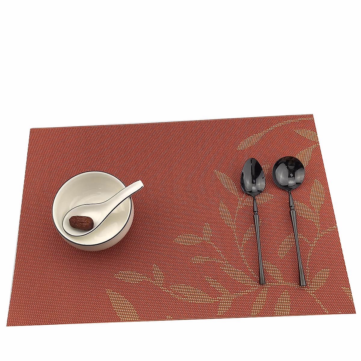 Gugrida Place Mats PVC Set of 6, Table Placemats Set of 6 PVC Woven Vinyl Place Mats Table Mats Natural Color (6 pcs, Oriange Leaves)