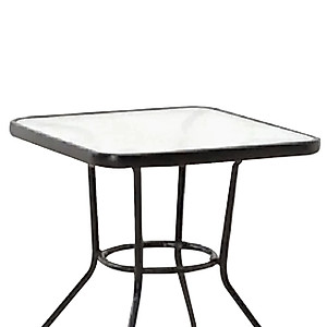 Four Seasons Courtyard Sunny Isles 27 Inch Outdoor Patio Bistro Dining Table Backyard Squared Furniture with Tempered Glass Tabletop, Black
