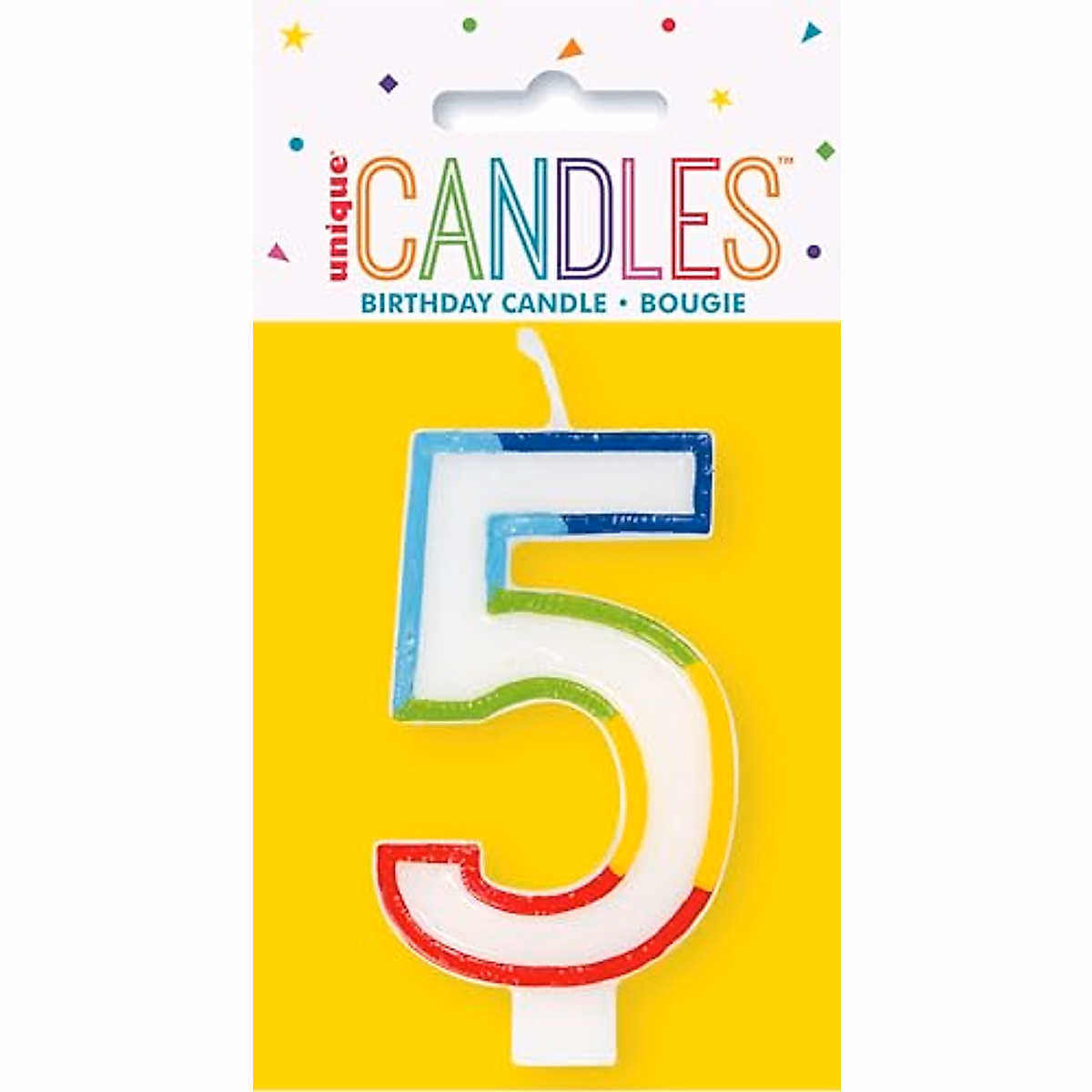 Unique Vibrant Rainbow Border Number 5" Birthday Candle - Multicolored & Eye-Catching Design - Perfect for Unforgettable Birthday Celebrations