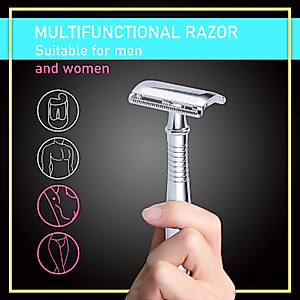 BAILI Classic 3-Piece Metal Double Edge Eco Safety Razor Long Handle Wet Shaving Kit for Men Women with 5 Platinum Blades BD191