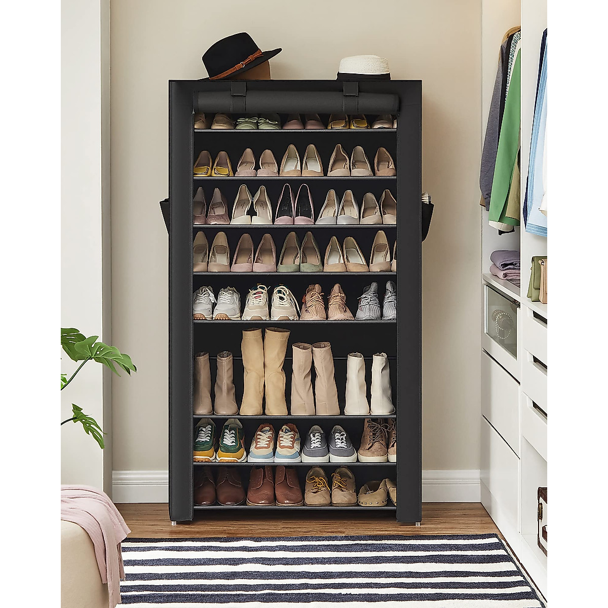 SONGMICS Shoe Rack, 9 Tier Shoe Organizer with Nonwoven Fabric Cover, Shoe Storage Shelf for 40-50 Pairs of Shoes, Entryway, Suitable for Sneakers, High Heels, Flats, and Boots, Black URXJ36HV1