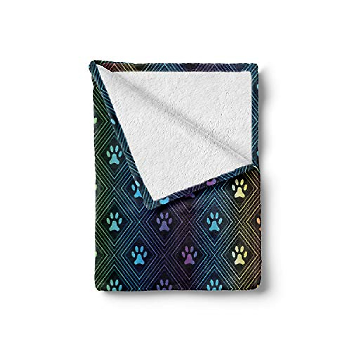 Ambesonne Dog Lover Soft Flannel Fleece Throw Blanket, Paw Print Pattern Diamond Shaped Rhombus Shapes Design Geometric Arrangement, Cozy Plush for Indoor and Outdoor Use, 70" x 90", Blue Orange