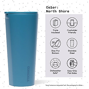 Corkcicle Classic Triple Insulated Coffee Mug with Lid, North Shore, 24 oz – Stainless Steel Travel Tumbler Keeps Beverages Cold 9+hrs, Hot 3hrs – Cupholder Friendly Travel Coffee Tumbler