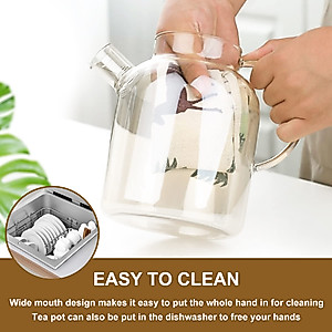 Glass Teapot Stovetop & Microwave Safe, 34oz/1000ml Glass Borosilicate Teapot with Removable Filter Spout, Glass Teapots with Bamboo Lid, Teapot for Loose Leaf, Fruit Tea, Blooming Tea