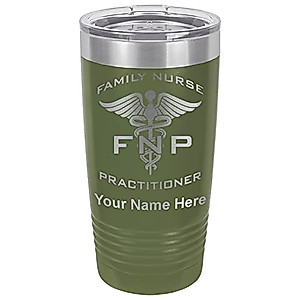 LaserGram 20oz Vacuum Insulated Tumbler Mug, FNP Family Nurse Practitioner, Personalized Engraving Included (Camo Green)
