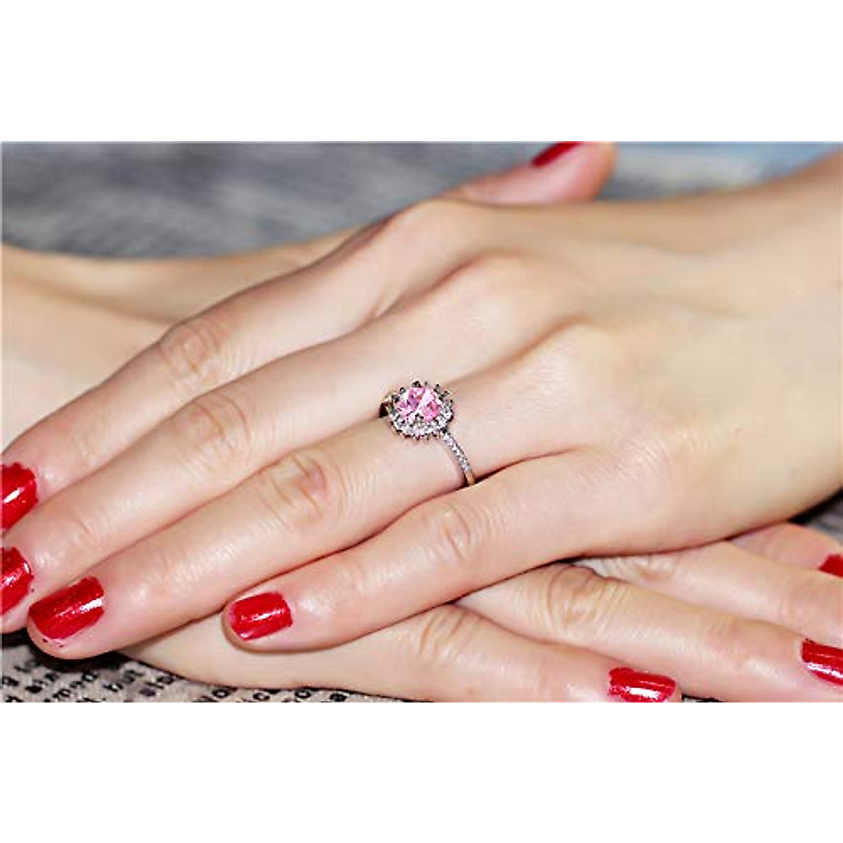 Uloveido Round Pink CZ Zircon Platinum Plated Engagement Wedding Band Ring for Women Fashion Jewelry (Size 6) Y3522