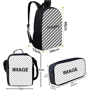 AmzPrint Ice Hockey 3 In 1 School Backpack Set 17 Inch Black Shoulder Student Backpack Insulated Lunch Box Pencil Bag Set
