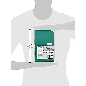 Mead 3-Subject Wirebound College Ruled Notebook, 9.5" x 5.5", Pack Of 10 (06900)