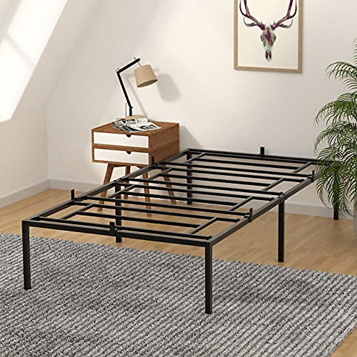 coucheta Twin Bed Frame with Storage 13 Inch Metal Platform Bed Frame with Steel Slat Support No Box Spring Needed Heavy Duty Twin Size Bed Frame Mattress Foundation Easy to Assemble (Twin)