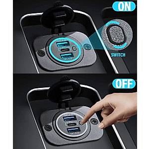 ESEWALAS 12V USB Power Outlet with Switch, 56W USB-C Charger, Waterproof, Compatible with Smartphones and Tablets