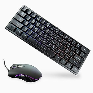 61 Keys RGB Backlit 60% Wired Gaming Keyboard and Mouse Combo, Quiet Ergonomic Waterproof Mini Compact 60 Percent Keyboard, for PC Mac PS4 Xbox Gamer, Typist, Travel