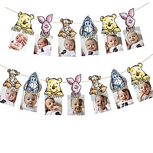 Winnie Party Banner For 1st Birthday Decoration,First Birthday Baby Photo Banner Party Decoration Party Supplies