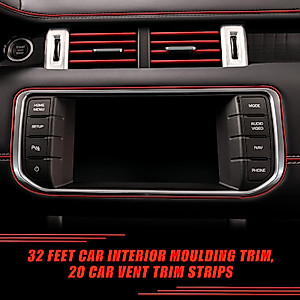 25 Pack Interior Car Accessories, 32 Feet Car Interior Moulding Trim, 20 Car Vent Trim Strips and 4 Car Cup Holder Decorative Filler Insert Strip Auto Non Slip Insert with Scraper (Red)